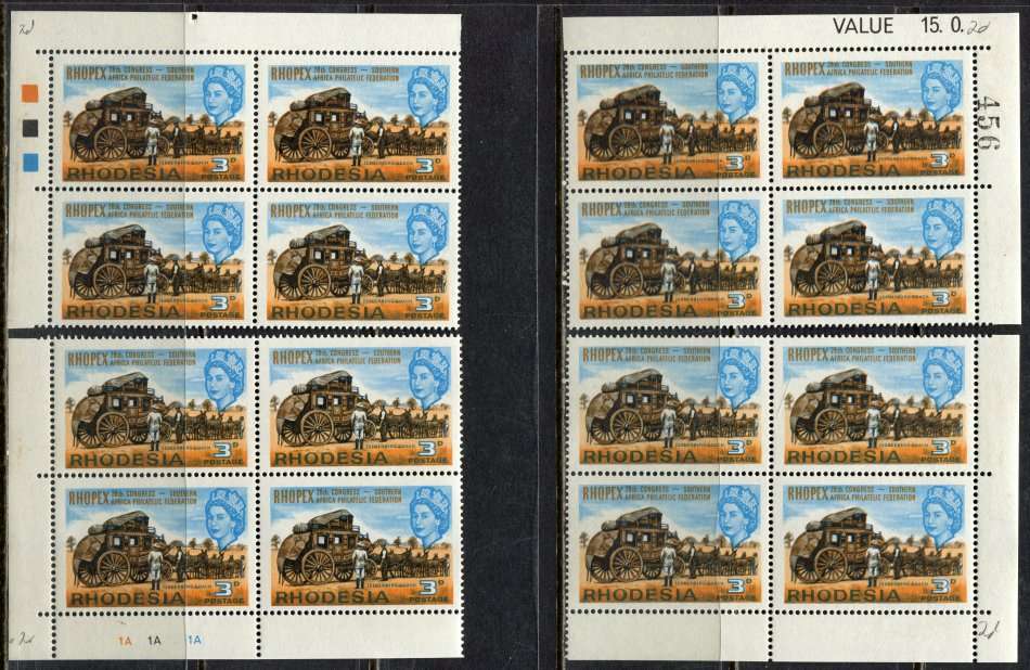 Zimbabwe, Rhodesia & Nyasaland - Rhodesia - Set Of The 4 Corners and Imprint Blocks of 4 - 1966 ...